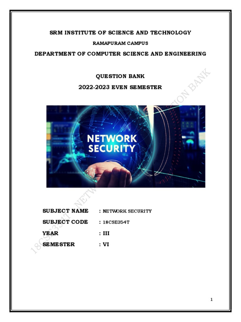18CSE354T - Network Security - Question Bank | PDF | Public Key Cryptography | Key (Cryptography)