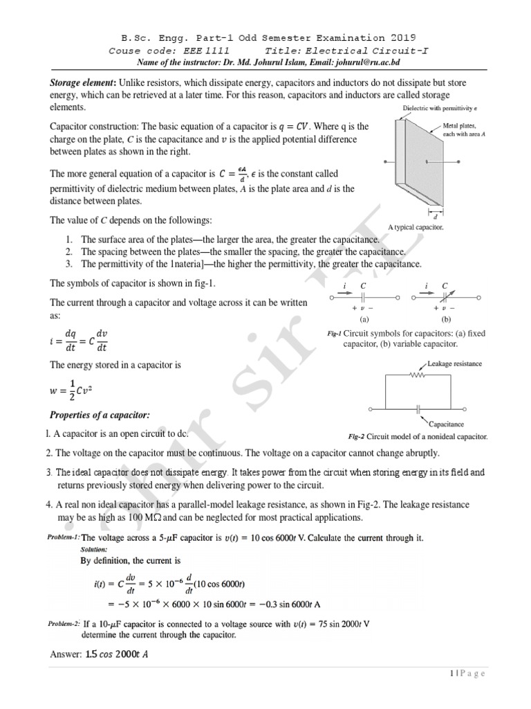 Energy Storage Elements - EC-I | PDF | Capacitor | Inductor