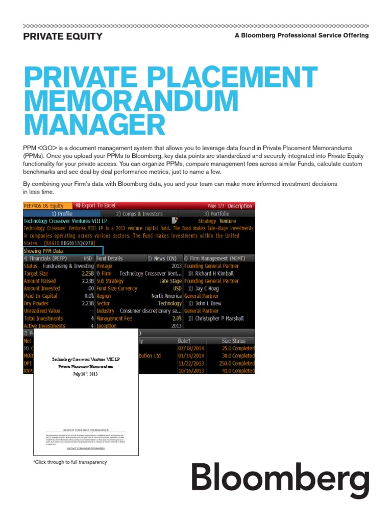 Private Placement Memorandum Manager | PDF | Private Equity | Bloomberg ...