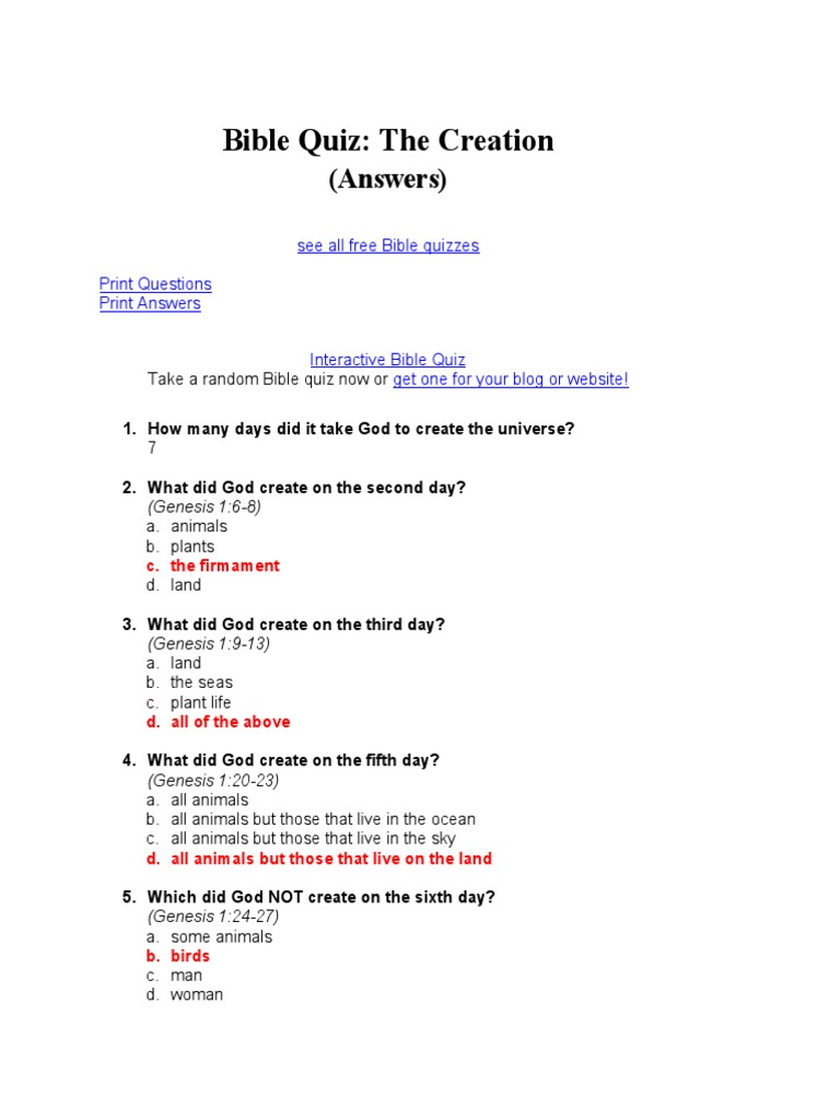 Bible Quiz | PDF | Genesis Creation Narrative | Religious Belief And ...