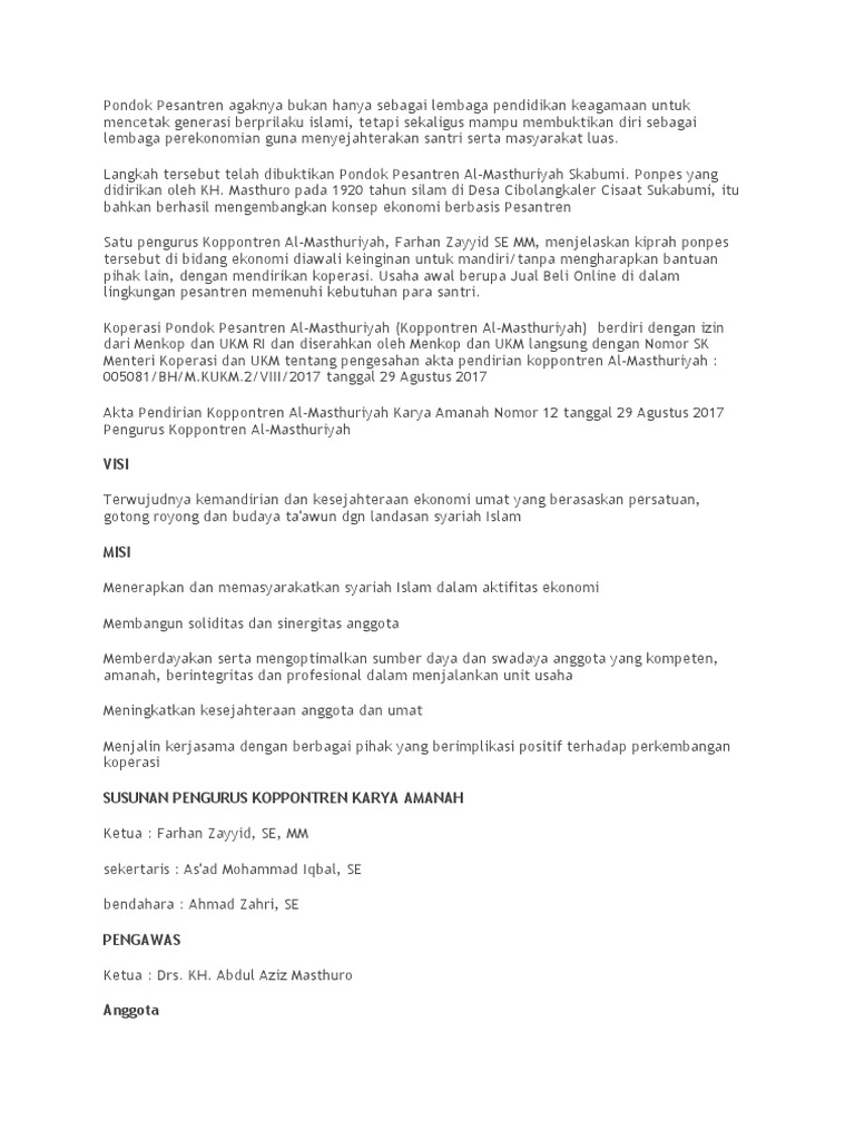 Contoh Profile Kopontren | PDF