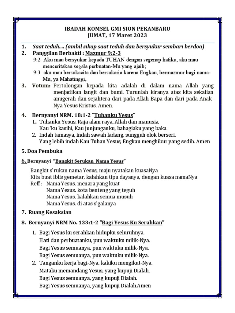 Ibadah Komsel GMI Sion Pekanbaru | PDF