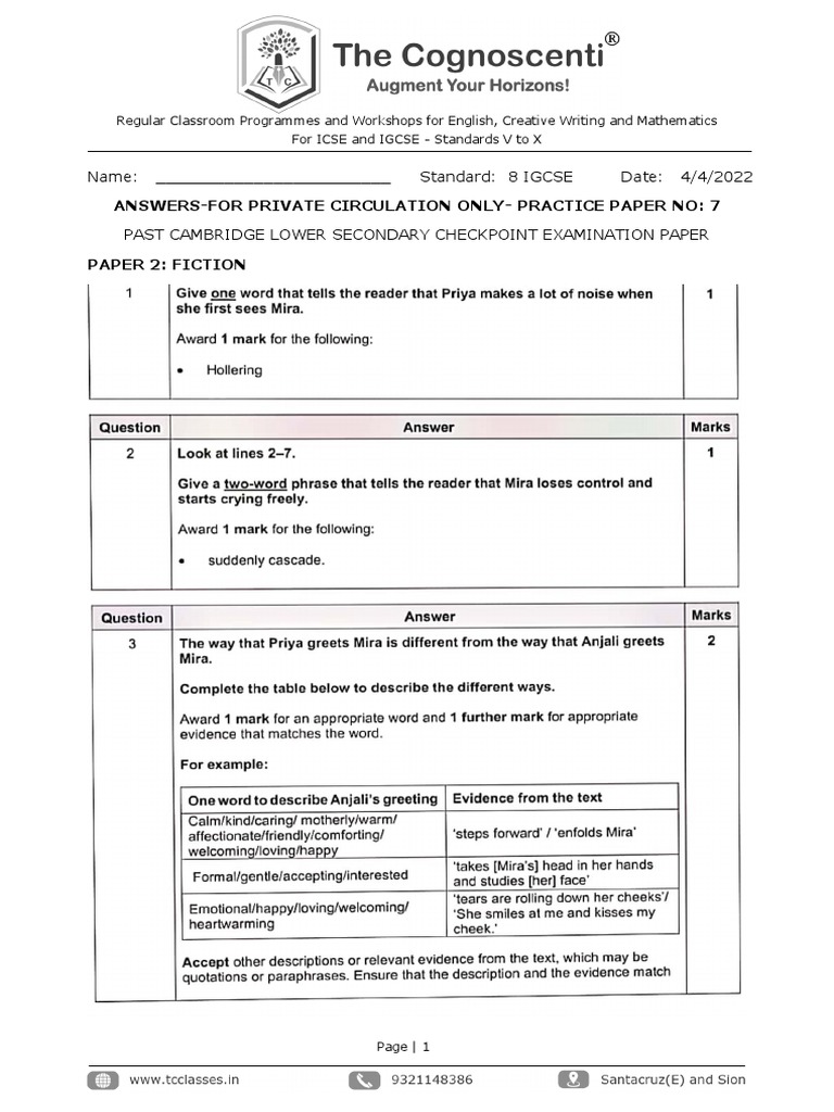 Answers-Checkpoint Paper-7 | PDF