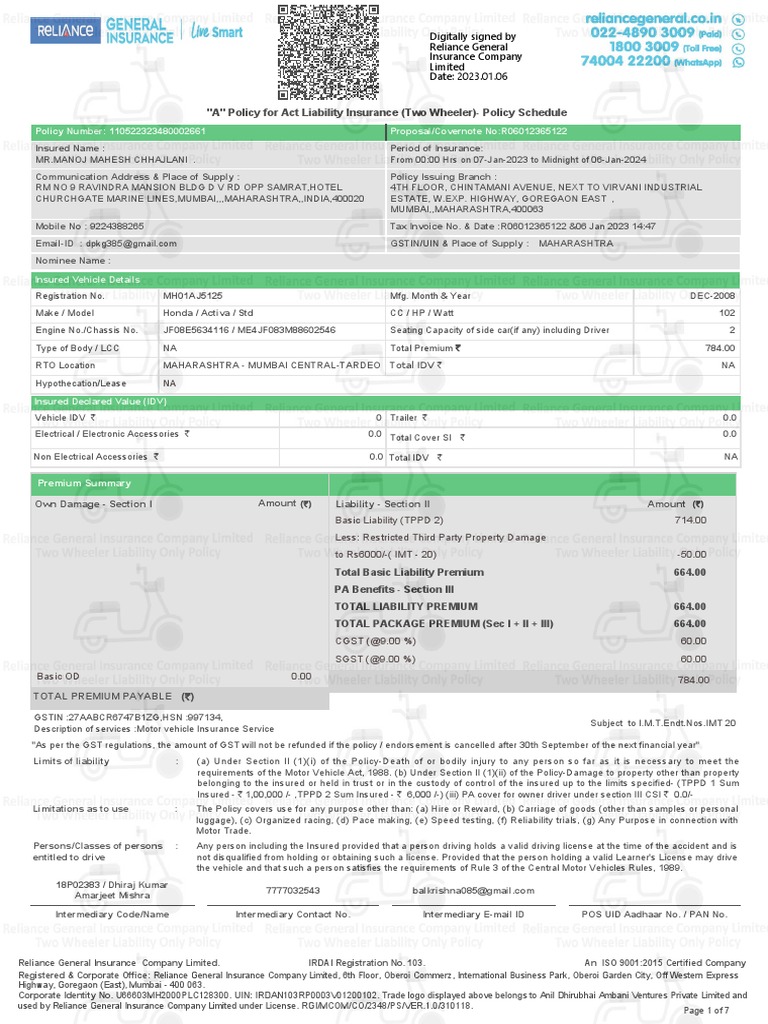 Mh01aj5125 PDF | PDF | Cheque | Insurance