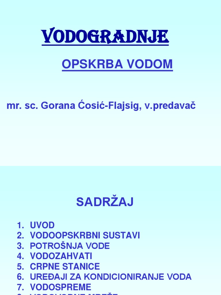 Vodogradnje G1 Vodoopskrba PDF | PDF
