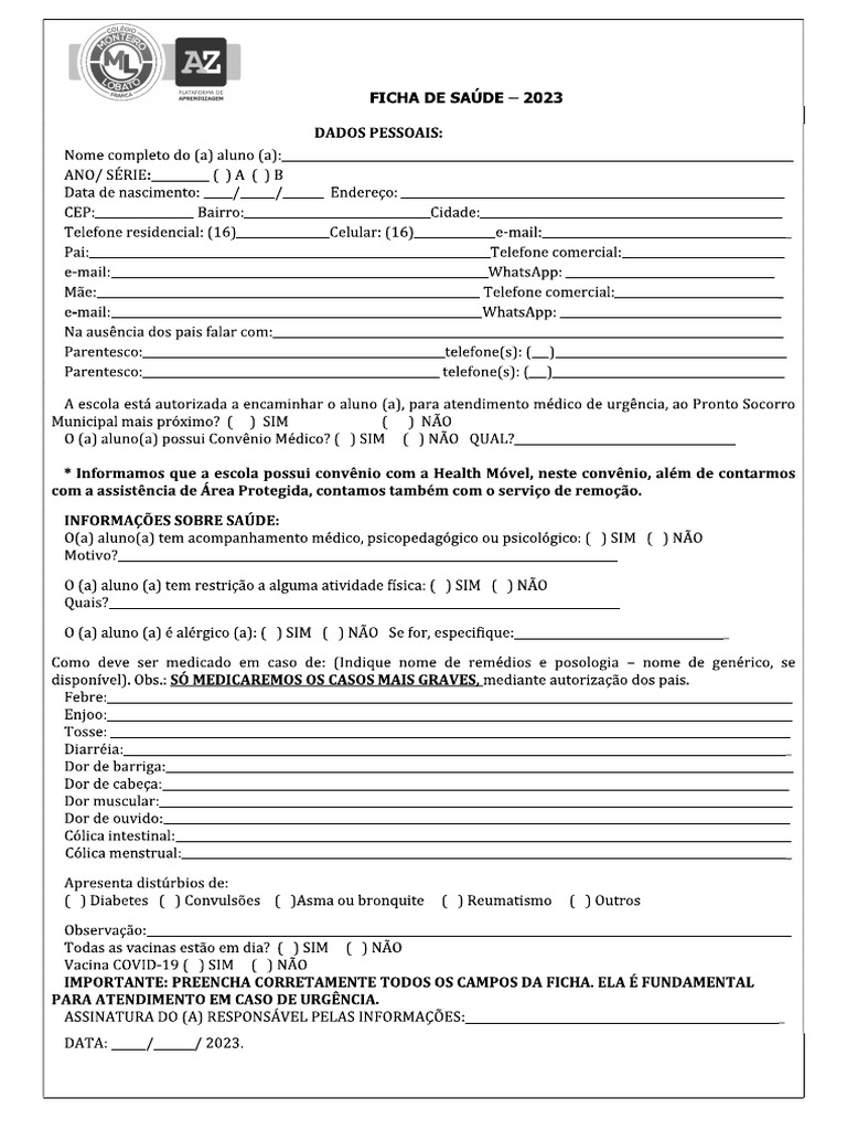 Ficha de Saude | PDF