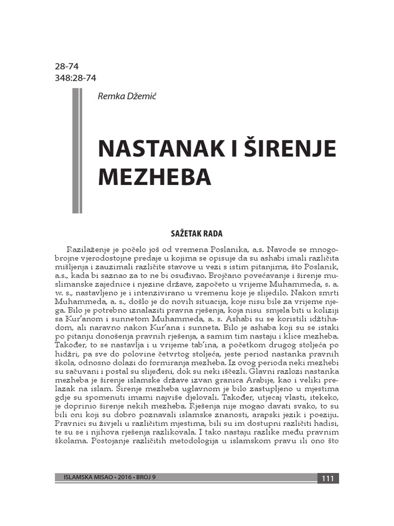 Remka Džemić, Nastanak I Širenje Mezheba | PDF