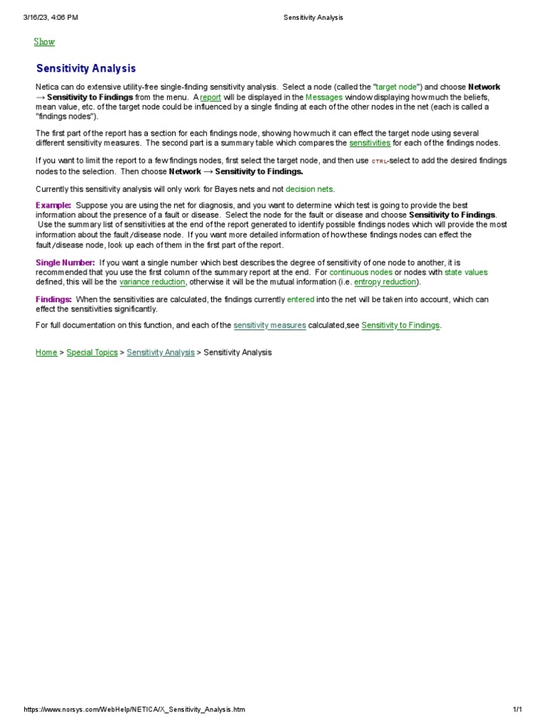Sensitivity Analysis Using Netica | PDF | Sensitivity And Specificity ...