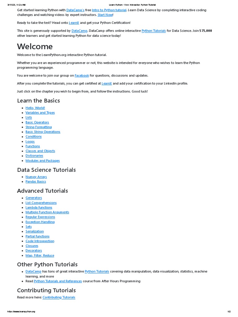 Learn Python - Free Interactive Python Tutorial | PDF | Python ...