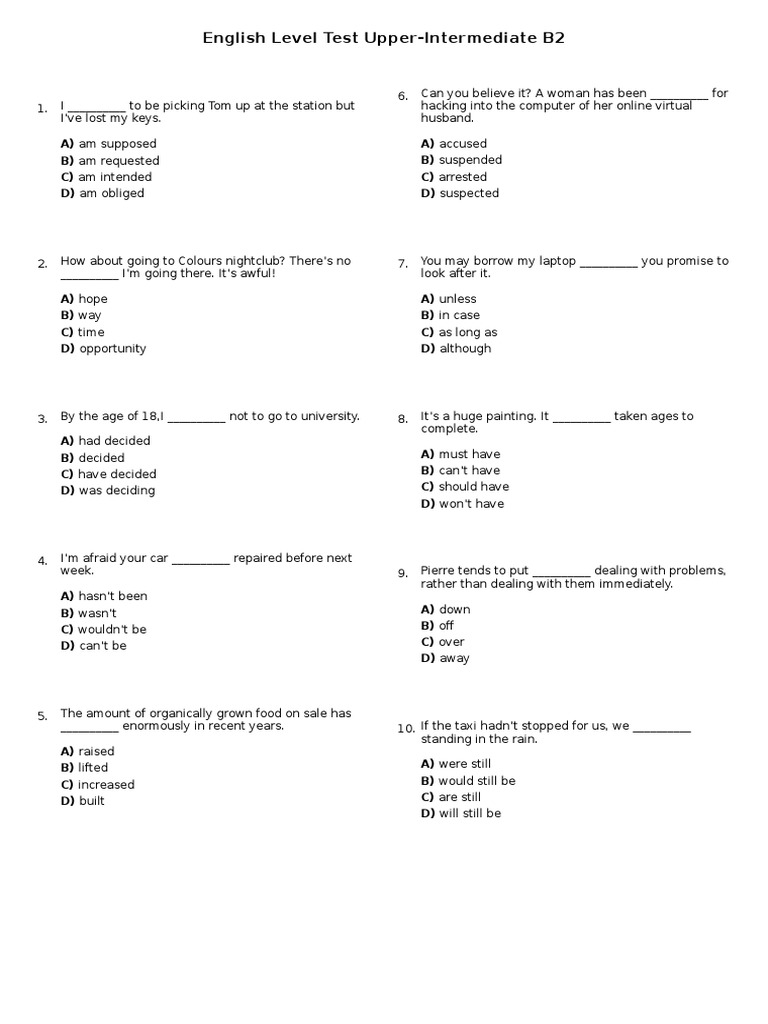 English Level Test Upper Intermediate b2 PDF Englishtestpdf | PDF
