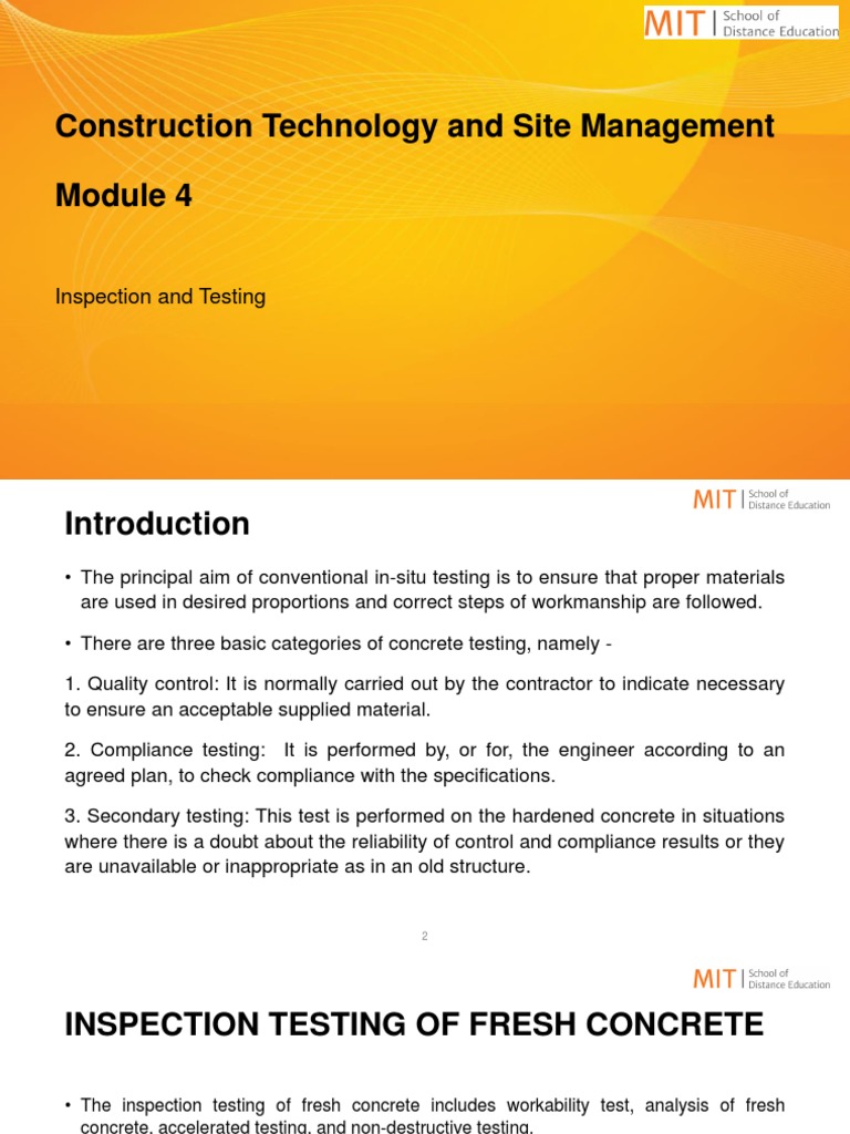Module 4 - Inspection and Testing PDF | PDF | Concrete | Strength Of ...