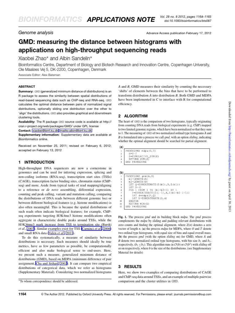 Zhao, Sandelin - 2012 - GMD Measuring The Distance Between Histograms With Applications On High ...