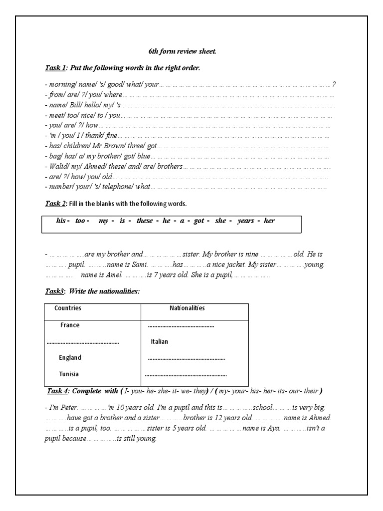 Review Test For 6th Grade | PDF
