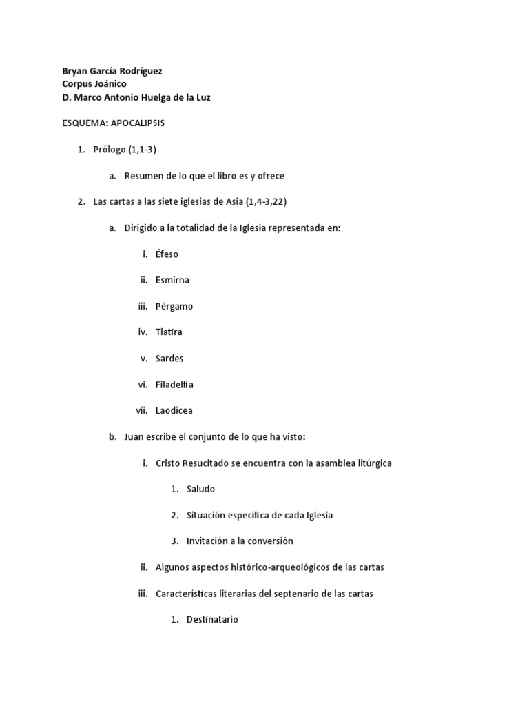 Esquema - Apocalipsis | PDF | Cristo (título) | Jesús