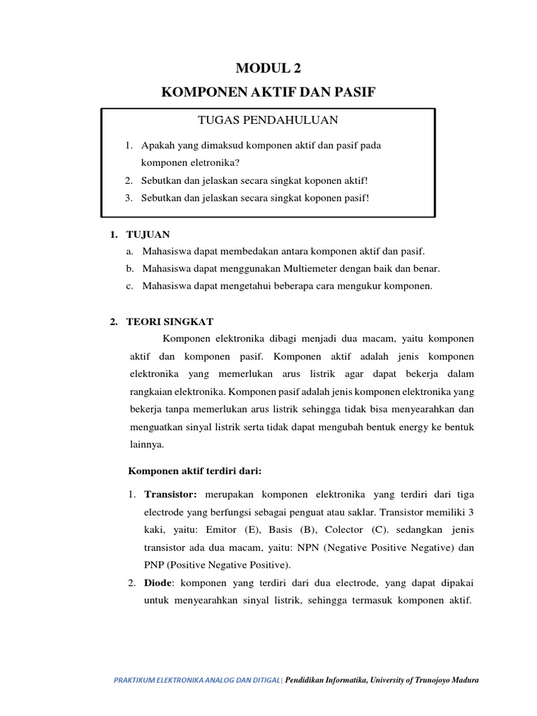 MODUL 2 (Komponen Aktif Dan Pasif) | PDF