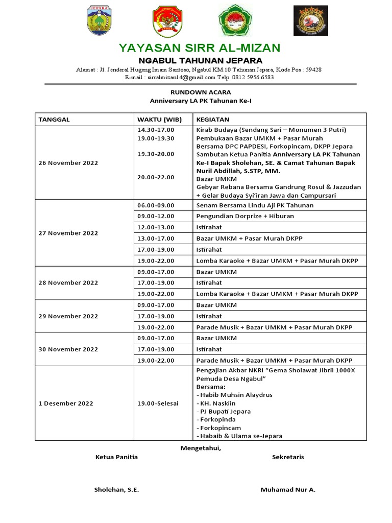 Rundown Acara Kegiatan Bazar | PDF