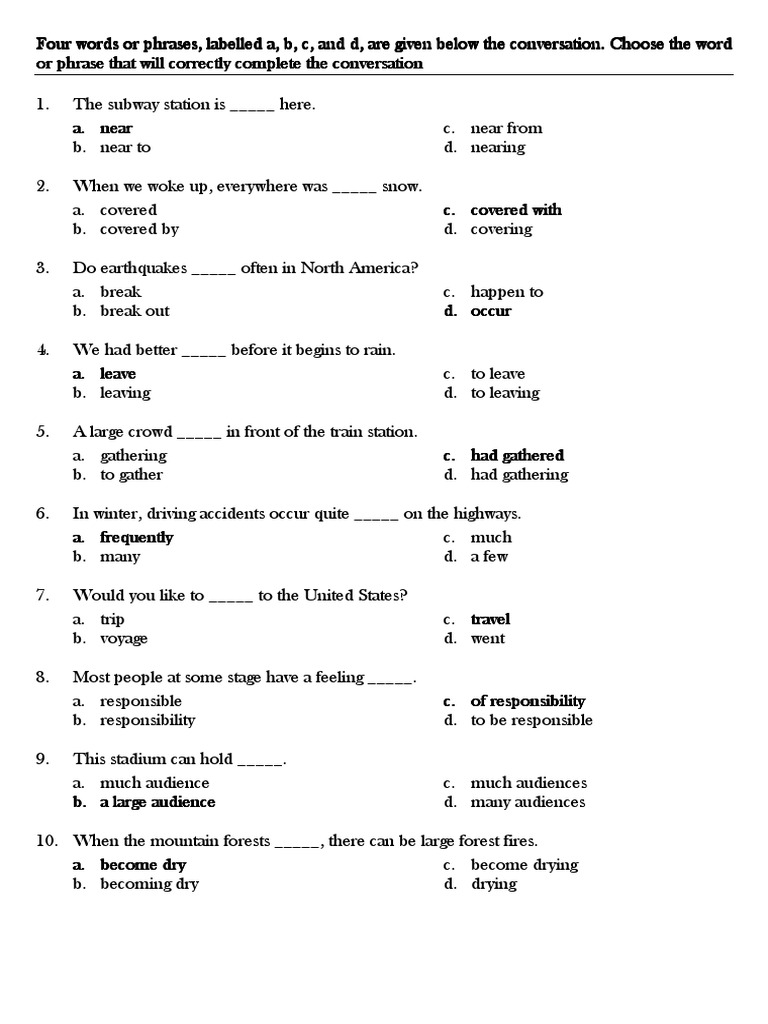 Toefl Grammar Exercise 4 With Answers | PDF