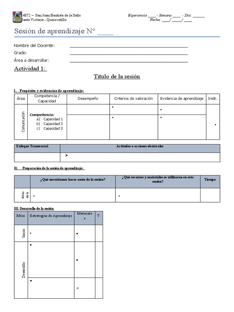Modelo de Formato de Sesión de Aprendizaje | PDF | Aprendizaje | Modificación de comportamiento