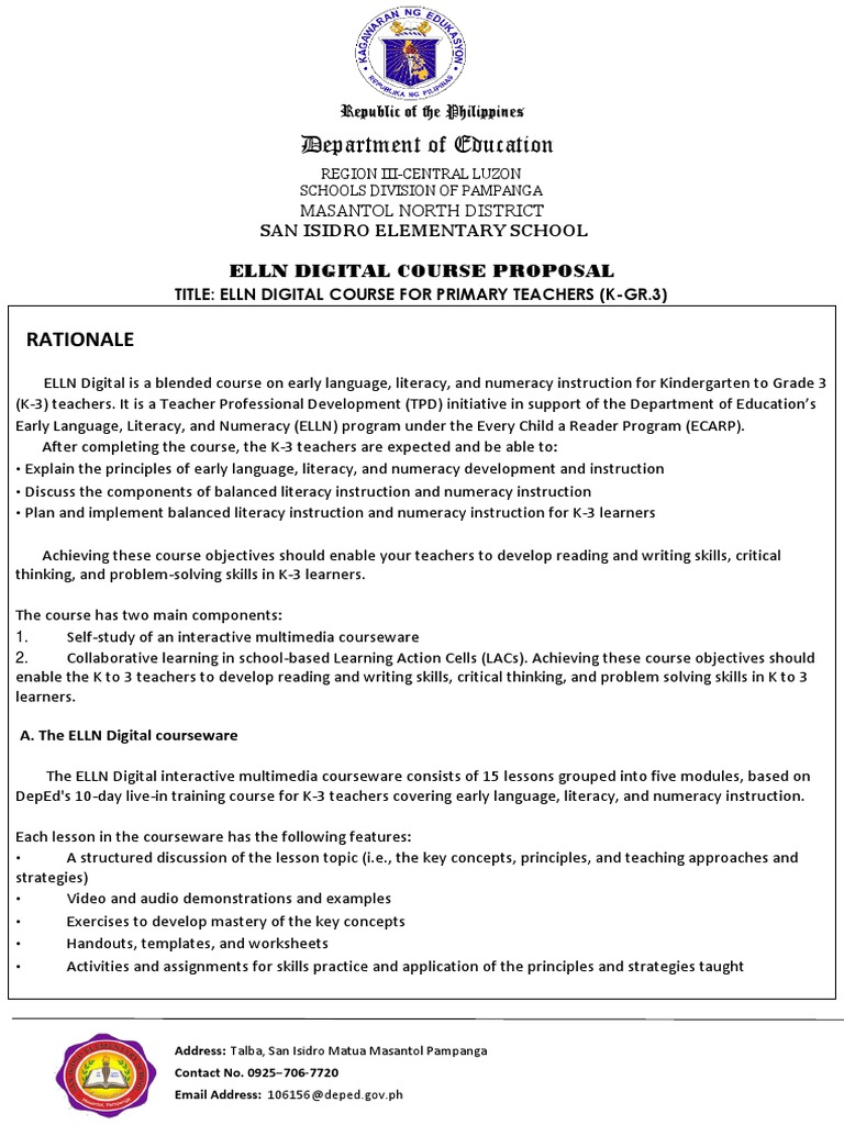 1 ELLN Digital Course Proposal of San Isidro ES PDF | PDF | Literacy ...