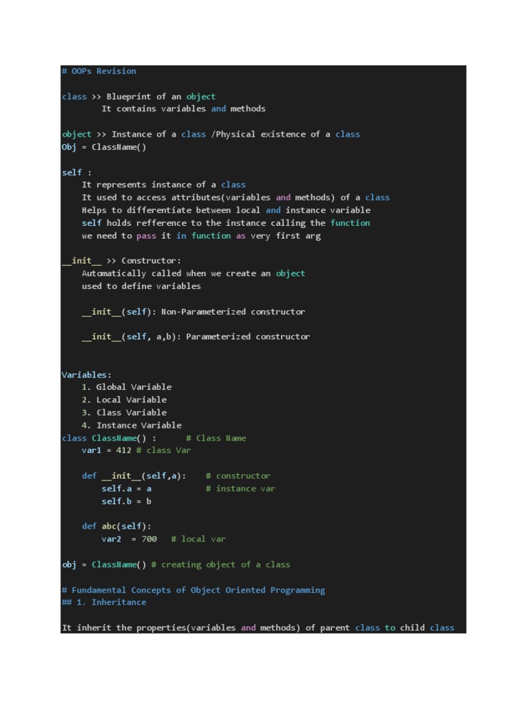 Oops Revision Pdf Class Computer Programming Method Computer Programming