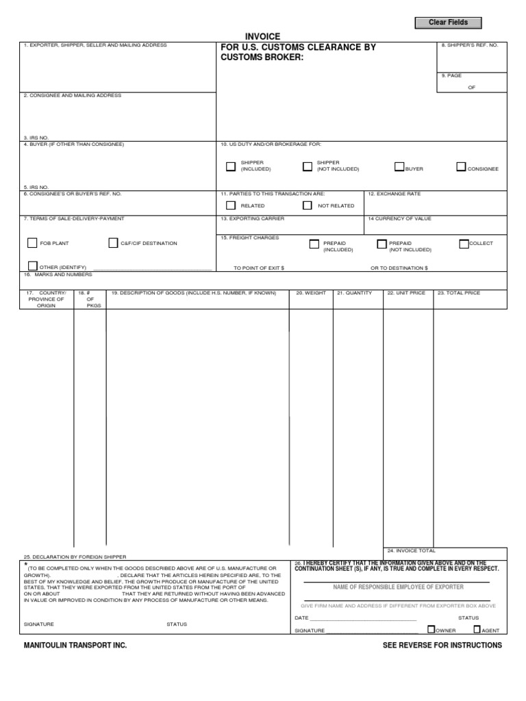 Uscustomsinvfill PDF | PDF | Cargo | Invoice
