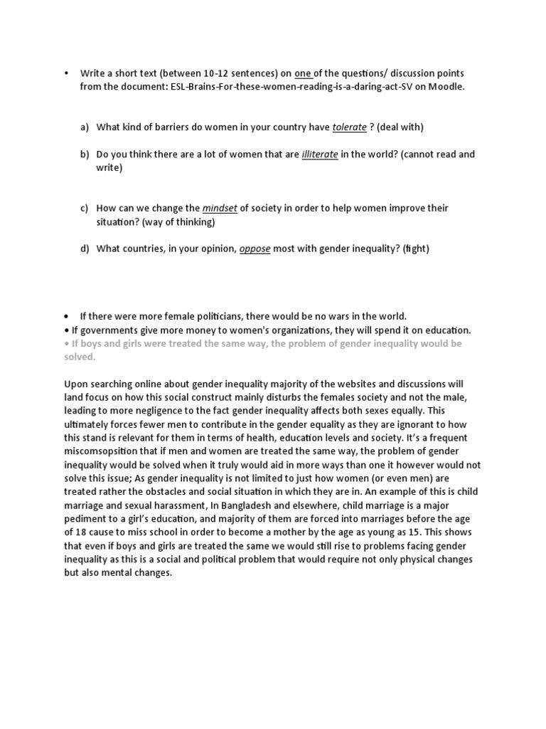 If Boys and Girls Were Treated The Same Way, The Problem of Gender Inequality Would Be Solved | PDF