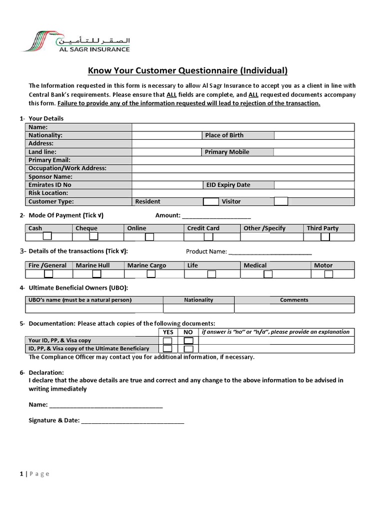 Know Your Customer Questionnaire Know Your Customer Questionnaire ...