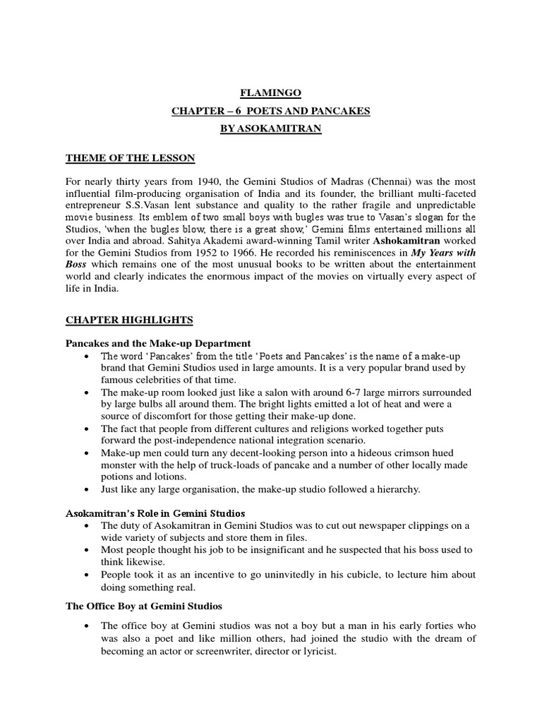 FlAMINGO PROSE-6 Poets and Pancakes | PDF