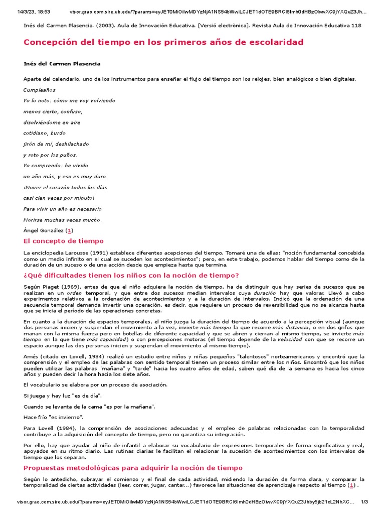 Concepción Del Tiempo en Los Primeros Años de Escolaridad | PDF | Hora | Reloj
