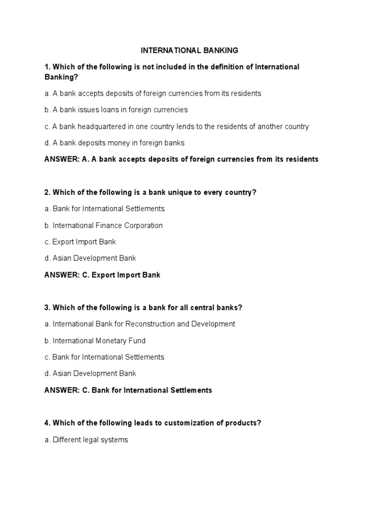 IB QUESTIONNAIRE W ANSWERS | PDF | Banks | Exchange Rate