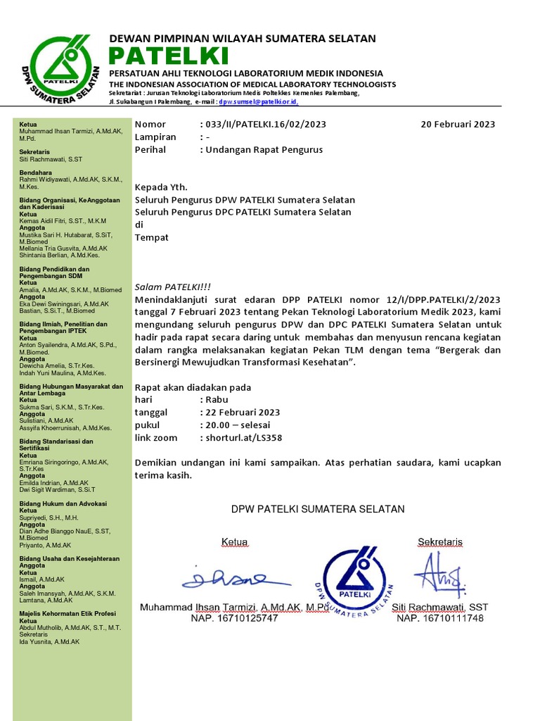 Undangan Rapat Pengurus DPW DPC 2023 | PDF