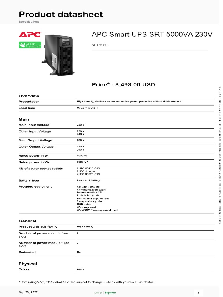 Smart-UPS On-Line - SRT5KXLI | PDF | Mains Electricity | Electric Power