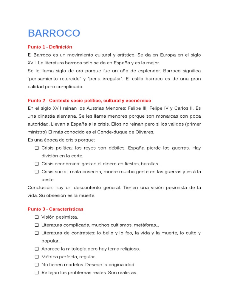 Definición y características del Barroco | PDF | Barroco | Literatura ...