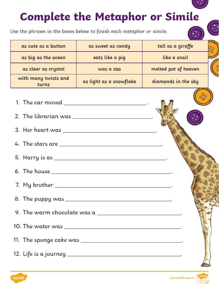 Au L 1653381080 Complete The Metaphor or Simile - Ver - 1 | PDF ...