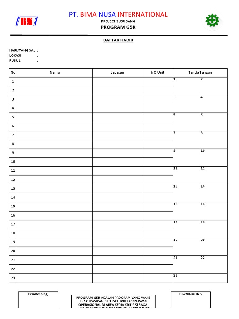 BNI-DC-F-007 Daftar Hadir | PDF