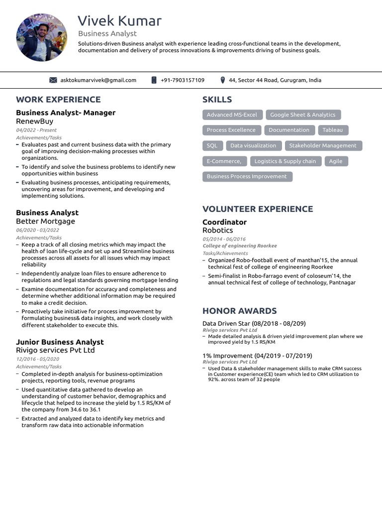 Vivek Kumar: Experienced Business Analyst | PDF | Business