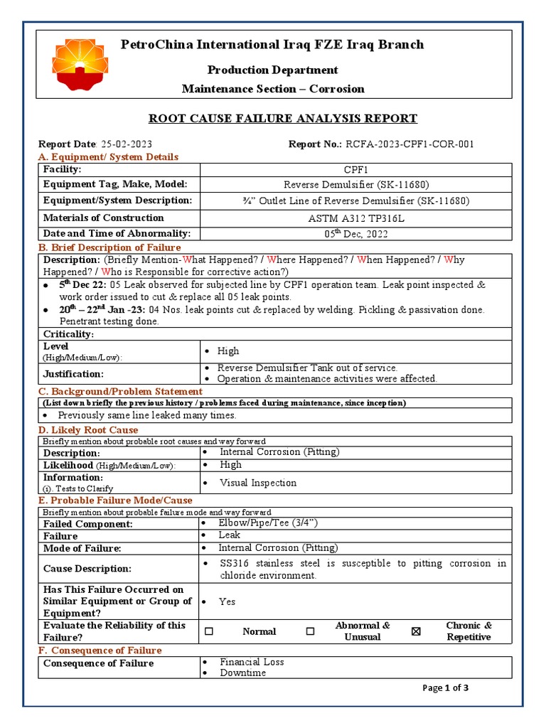 RCFA-2023-CPF1-COR-001 ( " Outlet Line From Reverse Demulsifier) (SK ...