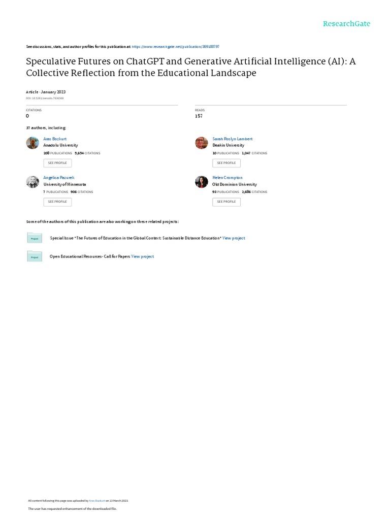 Speculative Futures On Chatgpt and Generative Artificial Intelligence (Ai) : A Collective Re ...