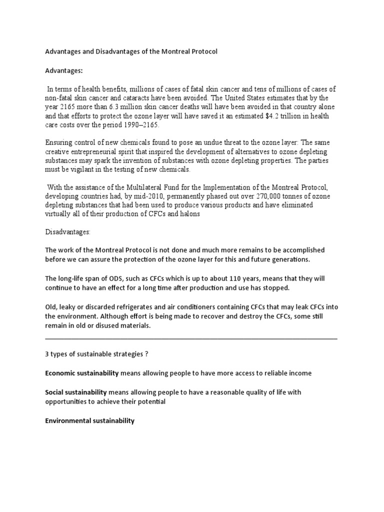 Montreal Protocol: Pros and Cons | PDF | Chlorofluorocarbon ...