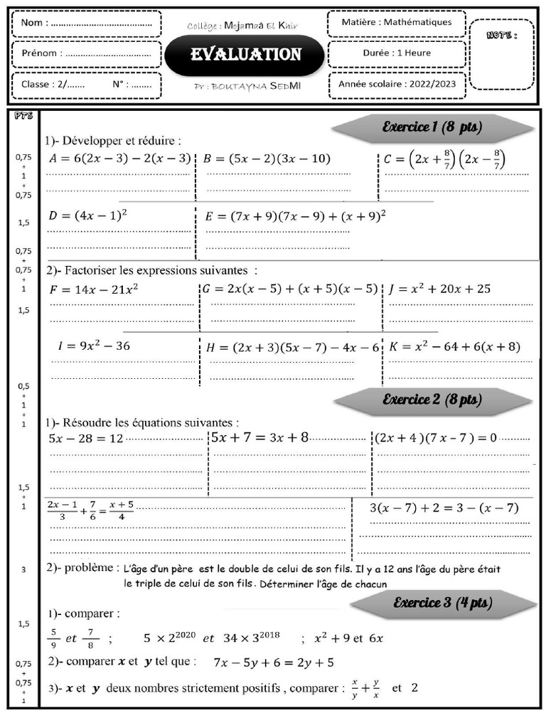 Devoir N1 Maths 2AC Semestre 2 - Modele 14 - Page 0001 | PDF