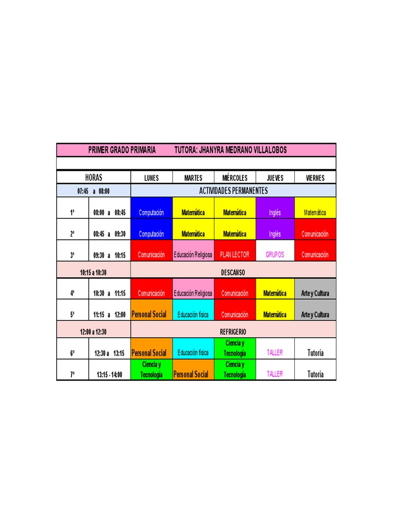 1er Grado - HORARIO | PDF