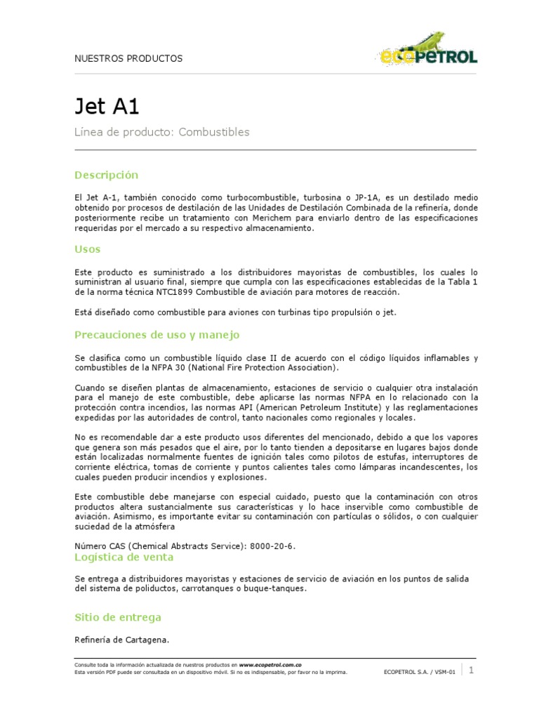 Ecopetrol JET A-1 VSM-01 PDF | PDF | Combustible para aviones | Virus ...