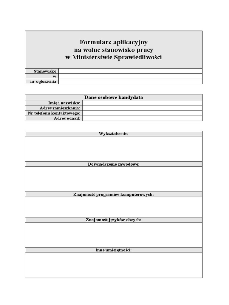 Formularz Aplikacyjny CV | PDF