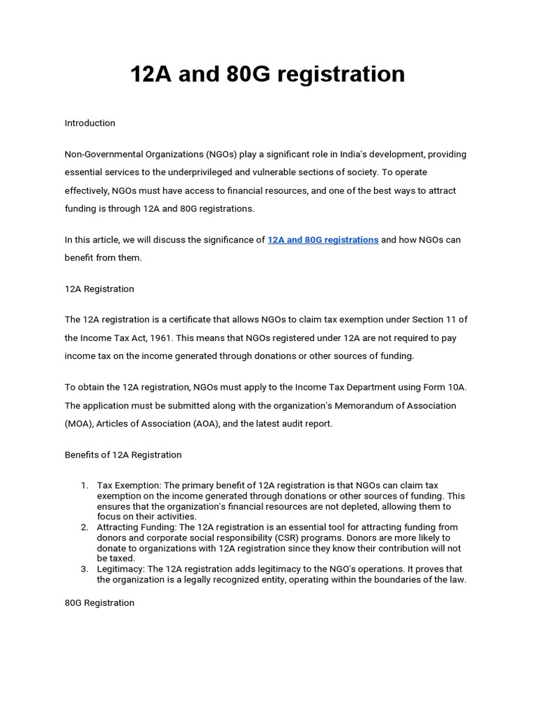 12A and 80G Registration | PDF | Non Governmental Organization | Taxes