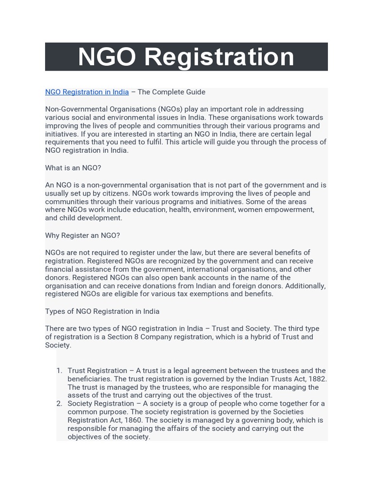 NGO Registration | PDF | Trust Law | Non Governmental Organization