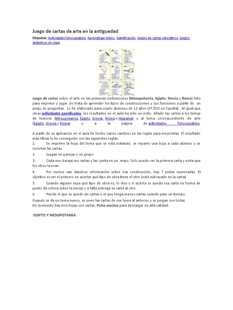 Juego de Cartas de Arte en La Antiguedad | PDF