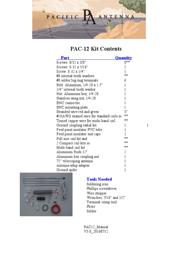 Pacific Antenna PAC-12 User 2016 | PDF | Screw | Electrical Connector