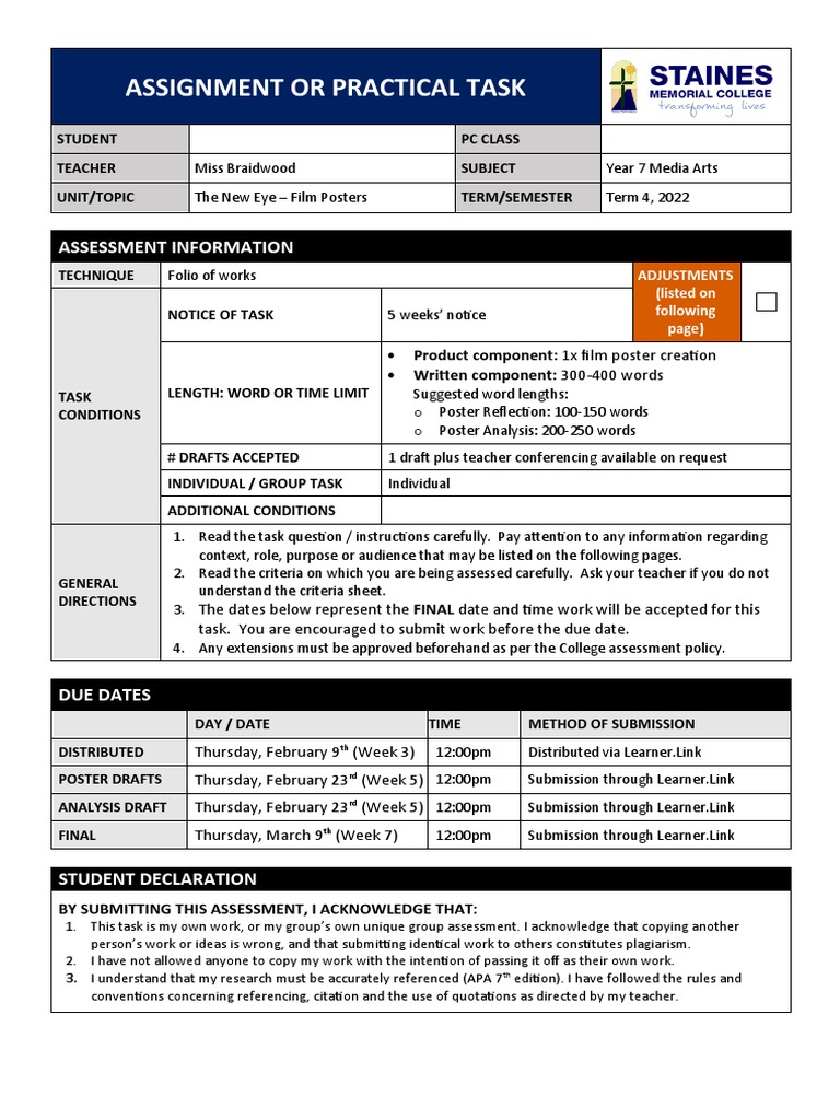 Year 7 Media Assessment 2023 | PDF | Learning | Evaluation
