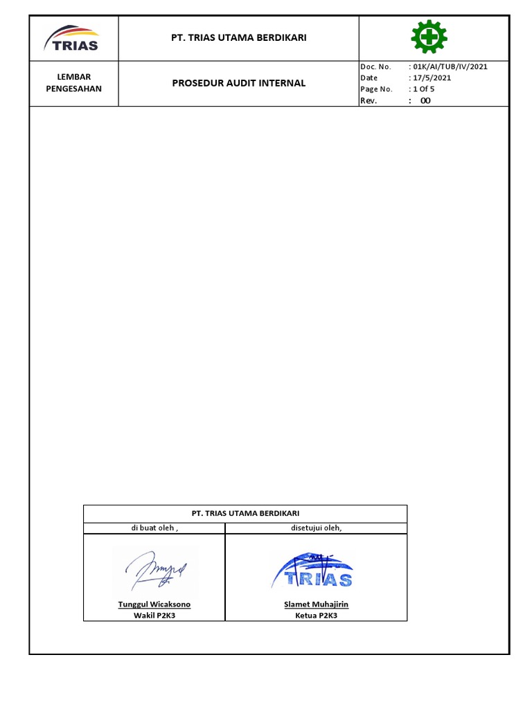 Prosedur Audit Internal K3 | PDF