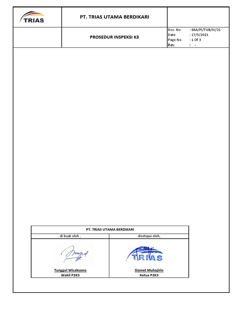 Prosedur Inspeksi K3 PT Trias Utama | PDF